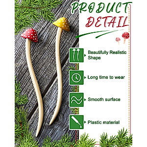 Taiyin Hair Clip Mushroom Hair Sticks, 2 Pcs Christmas Hair Sticks for Long Hair, Cute Print Hair Sticks Accessories for Women/Girls, Red, Yellow
