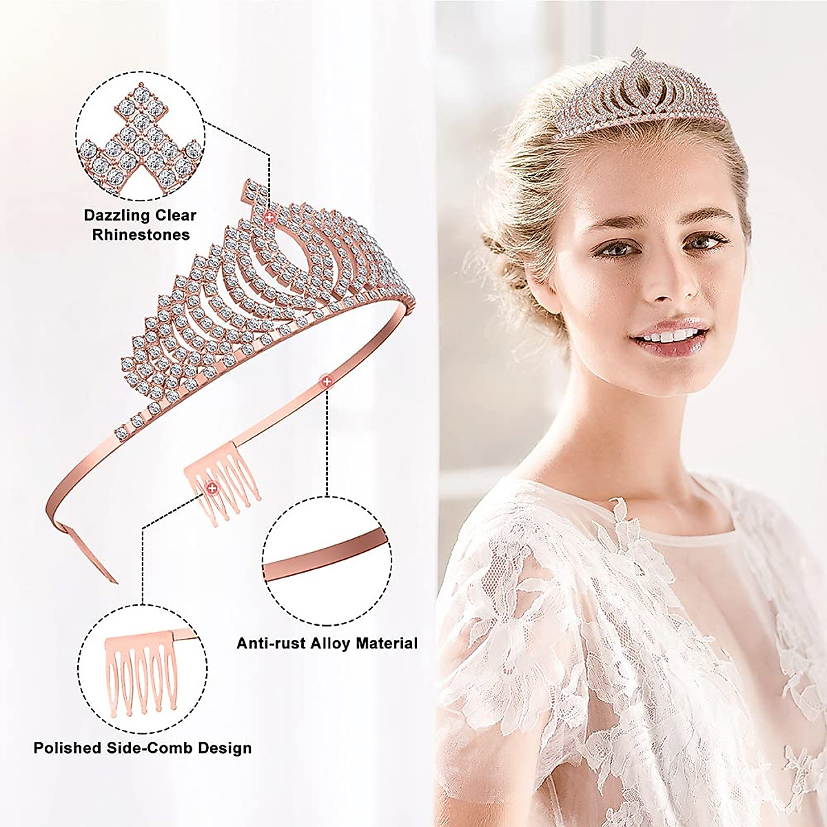 Bachelorette Party Decorations Kit, Bridal Shower Gift Supplies, Rose Gold Bride to Be Bachelorette Sash Veil Crown Tiara for Bride, Team Bride Tribe Sash for Bridesmaids