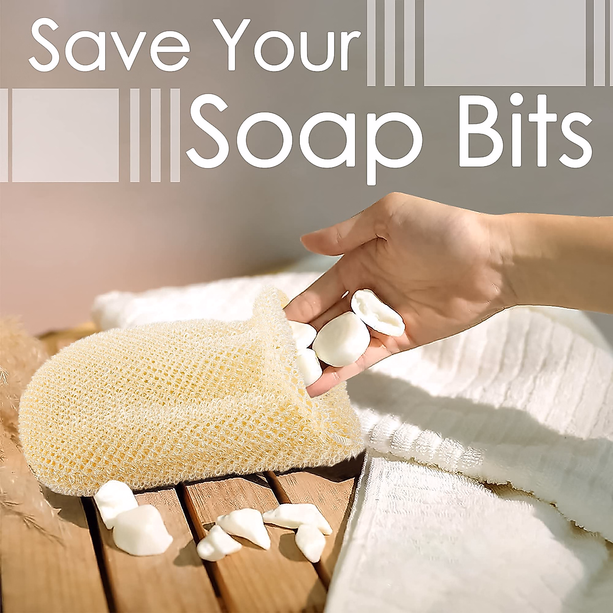 Linkidea 3 Pack Soap Bag, Exfoliating Soap Saver Pouch, Exfoliator Sponge Soap Pocket Drawstring Bags, Body Scrubber for Bath Shower (Three Random Color)