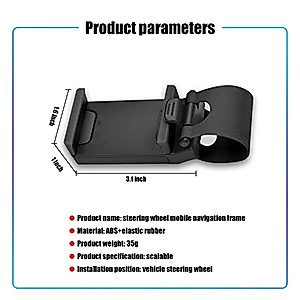 cueclue 1 Pack Car Steering Wheel Phone Mount, Car Navigation Bracket, Hanging Buckle Type Retractable Phone Holder, Compatible with All Vehicles Cellphone Devices Fixed Clip (Black)