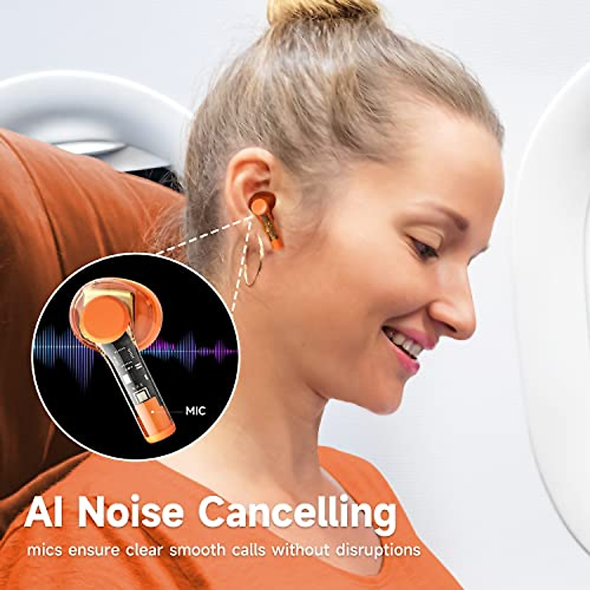 TRUEFREE T3 Wireless Earbuds Semi-Open Bluetooth 5.3 Headphones with AI Smart Noise Cancellation for Calls, 28 Hours of Playtime, 13mm Driver Enhanced Music, 40ms Game Mode, Stylish Transparent Design