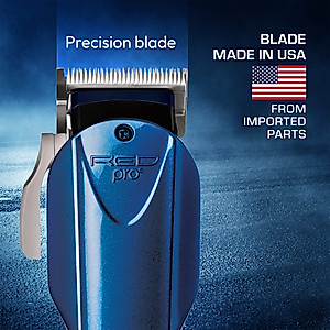 Red Pro Titanium Hair Clipper Made in USA from Imported Parts, Carbon-Steel Blade