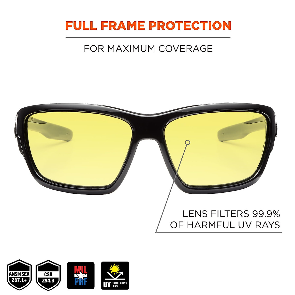 Ergodyne Skullerz Baldr Safety Glasses- Black Frame, Yellow Lens