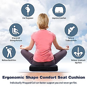 baibu Patented Spring Coil Seat Cushion Chair Pad 19 x 17x 3 Inch, Dual Layer Bamboo Charcoal Foam Chair Cushions with Carry Handle Non Slip Bottom, Machine Washable (Black (1PACK))