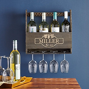 Let's Make Memories Personalized Rustic Wood Wine Rack - Wine Country Decor - for Wine Lovers - Customize with Name — Family Name Version