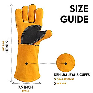 Guardian Leather Welding Heat Resistant Gloves – 16” All-In-One Stick/Mig/ Tig Welding Gloves Use as Mitts BBQ Gloves, Grill Gloves, Oven Gloves & More - Built to Last with Industrial Strength Sewing