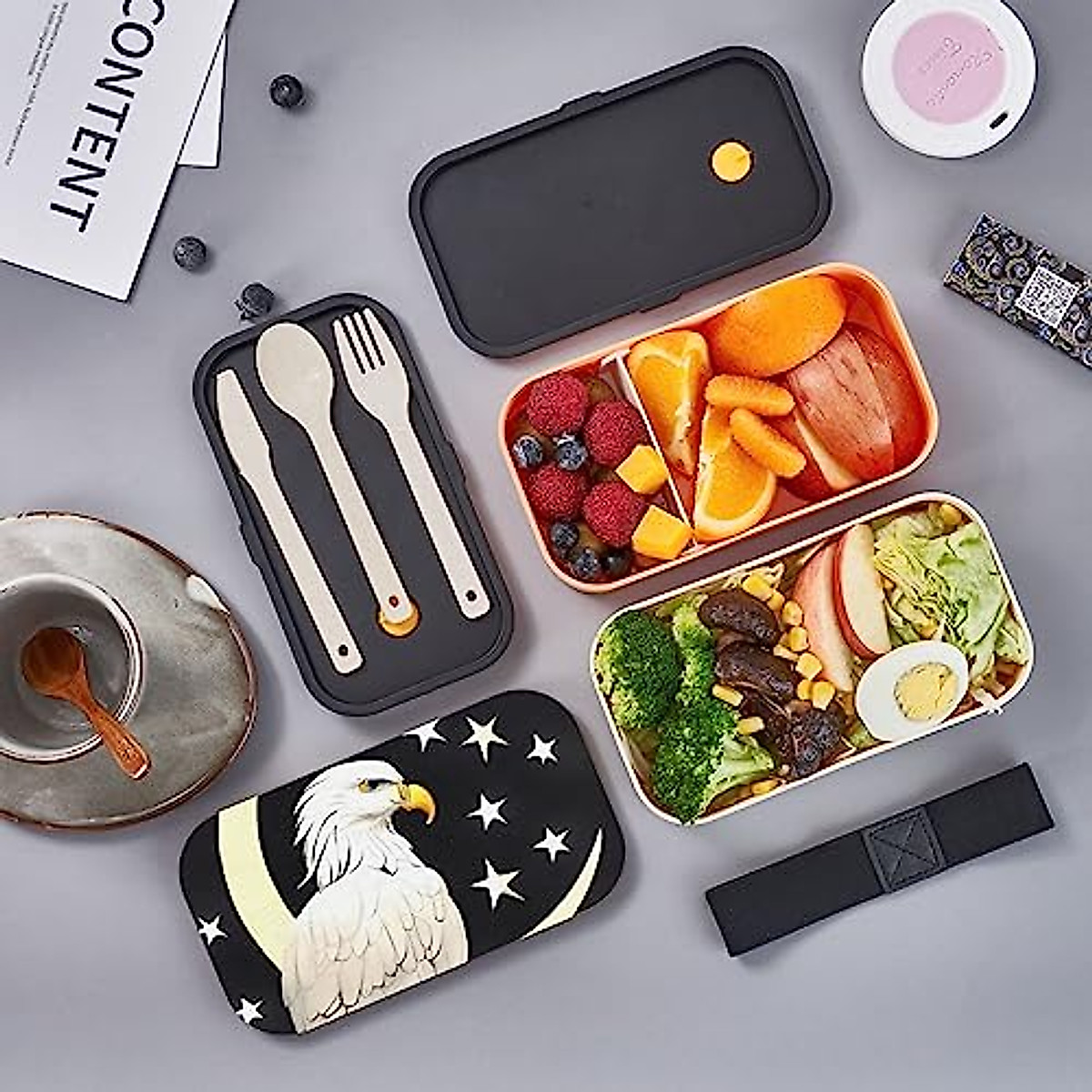 White Head Sculpture Sketch Adult Lunch Box, Bento Box, With Cutlery Set Of 3, 2 Compartments, Rectangular, Lunch Box For Adults