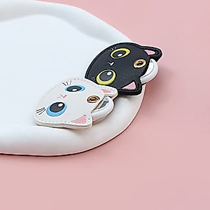 XEEWEN 2 Pack Cute Cat Airtag Leather Keychain Holder, Kawaii Black White Kitty Key Ring Hidden Case Cover for Apple Airtag