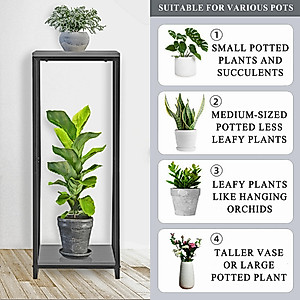 JEPRECO 34" Tall Plant Stand Indoor, 2-Tier Modern Plant Shelf, Corner Flower Pot Holder Organizer for Living Room Balcony Patio Garden (Oak Grey)