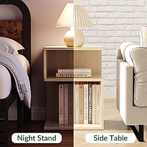 ODIKA Tokyo S Minimalist 3 Tier End Table - Minimalist 3-Tier Wood Nightstand for Small Spaces with Open Storage - Japanese-Inspired Bedside Table for Bedroom (Natural)