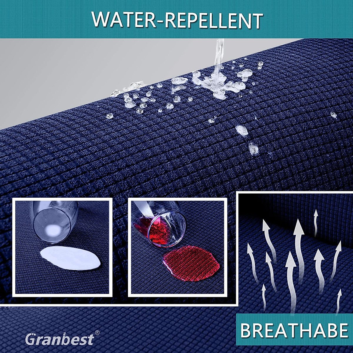 Granbest Water Repellent Futon Cover High Stretch Armless Sofa Covers Foldable Sofa Bed Covers Jacquard Futon Slipcover Waterproof Furniture Protector for Kids, Pets (Futon, Navy Blue)