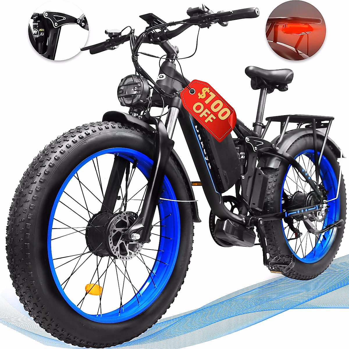Dakeya Electric Bike for Adults, Ebikes Dual Motor, 2000w Fat Tire Ebike 35mph Dual Motor Electric Bike with Removable 48v, All Terrain Ebikes for Adults, Full Suspension 26" Awd E Bike 22.4ah Battery