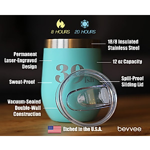 39ish - Funny 40th Birthday Wine Tumbler Glass with Sliding Lid - Stainless Steel Insulated Mug - Bday Party Decorations for Women Turning 40 - Teal