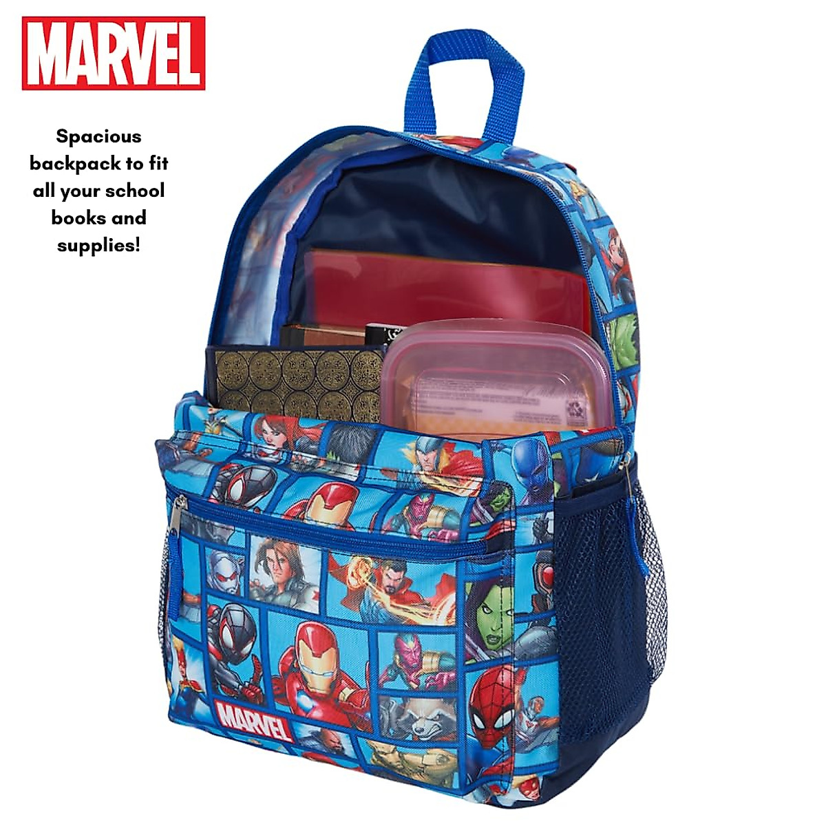 Marvel Comics Avengers Iron Man, Thor, Captain Marvel, Spiderman Backpack for Kids, 16 inch