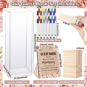 Beeveer 80 Pcs Wedding Guest Book Alternative Wooden Block Guest Book for Wedding Sign in Wedding Book Wooden Block Wedding Games Bridal Shower Game for Wedding Sign in, Reception (Flower)