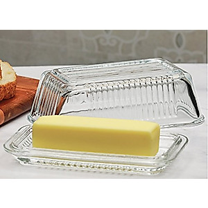 Circleware Farm Glass Butter Dish with Glass Lid, Multi-Purpose Preserving Serving Dessert Dish Tray, 6.75" x 4", Glassware for Cream Cheese, Cake, Salad, Candy, Foods & Best Selling Gift Ideas
