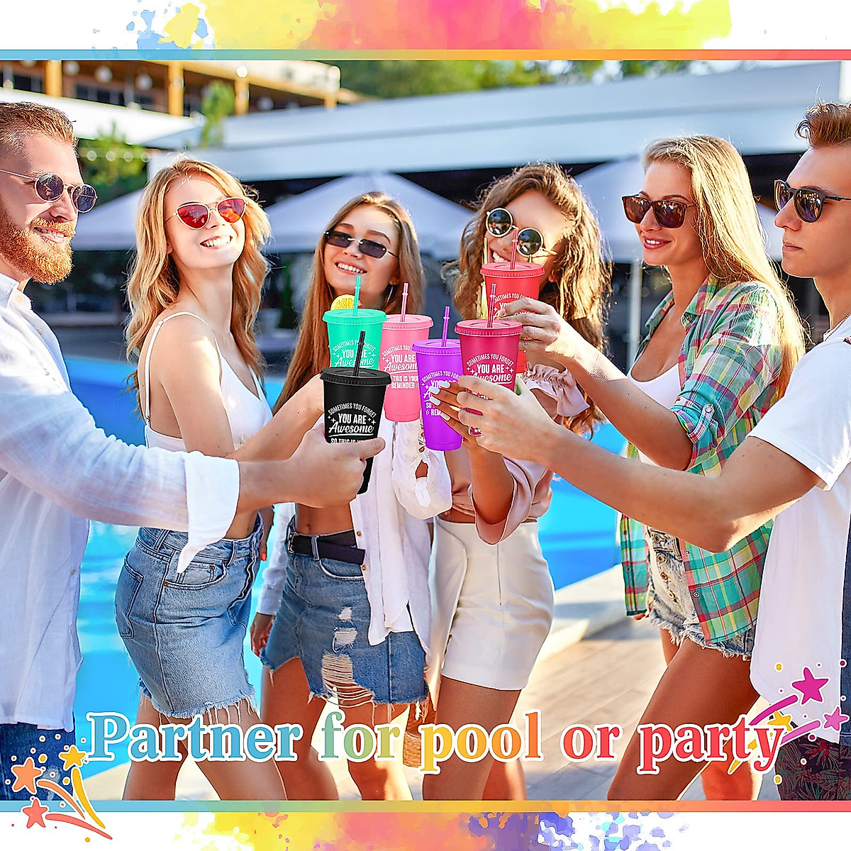 Thank You Gifts You Are Awesome Coffee Mug 24 oz Plastic Tumblers with Lids and Straw Inspirational Reusable Tumblers Appreciation Gift for Coworker Teacher Colleague Employee (24 Pack)