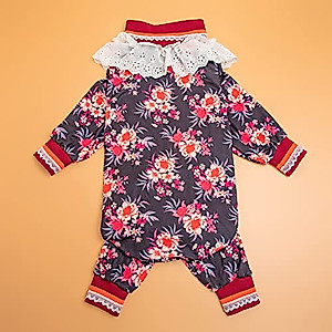 LovinPet Dog Pajamas for Large Dogs, UV & Post Operative Protection, 4 Legged High Collar Dog Onesies,Lightweight Stretchable Large Floral Plum Prints Large Dog Pajamas as Base Shirt for Dog Dresses M