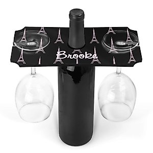 YouCustomizeIt Personalized Black Eiffel Tower Wine Bottle & Glass Holder