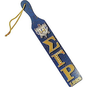 Cultural Exchange Sigma Gamma Rho Printed Crest Pattern Background Wood Paddle [Blue - 22" x 3.5" x 0.75"]