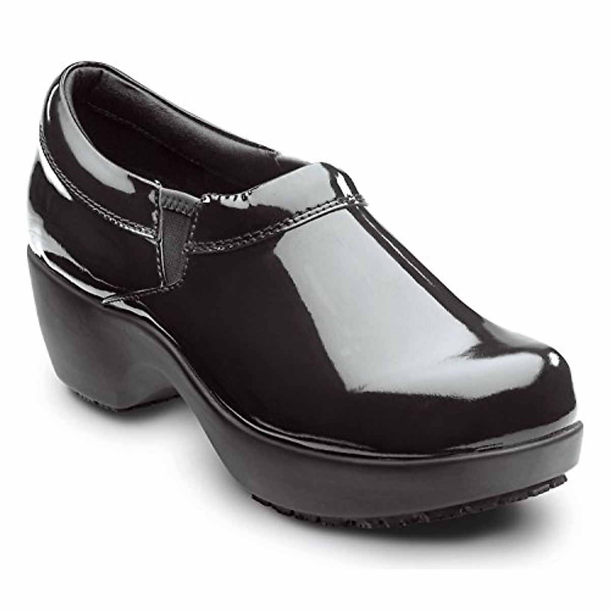 SR Max Geneva Black Patent, Women's, Clog Style Slip Resistant Soft Toe Work Shoe (8.0 M)