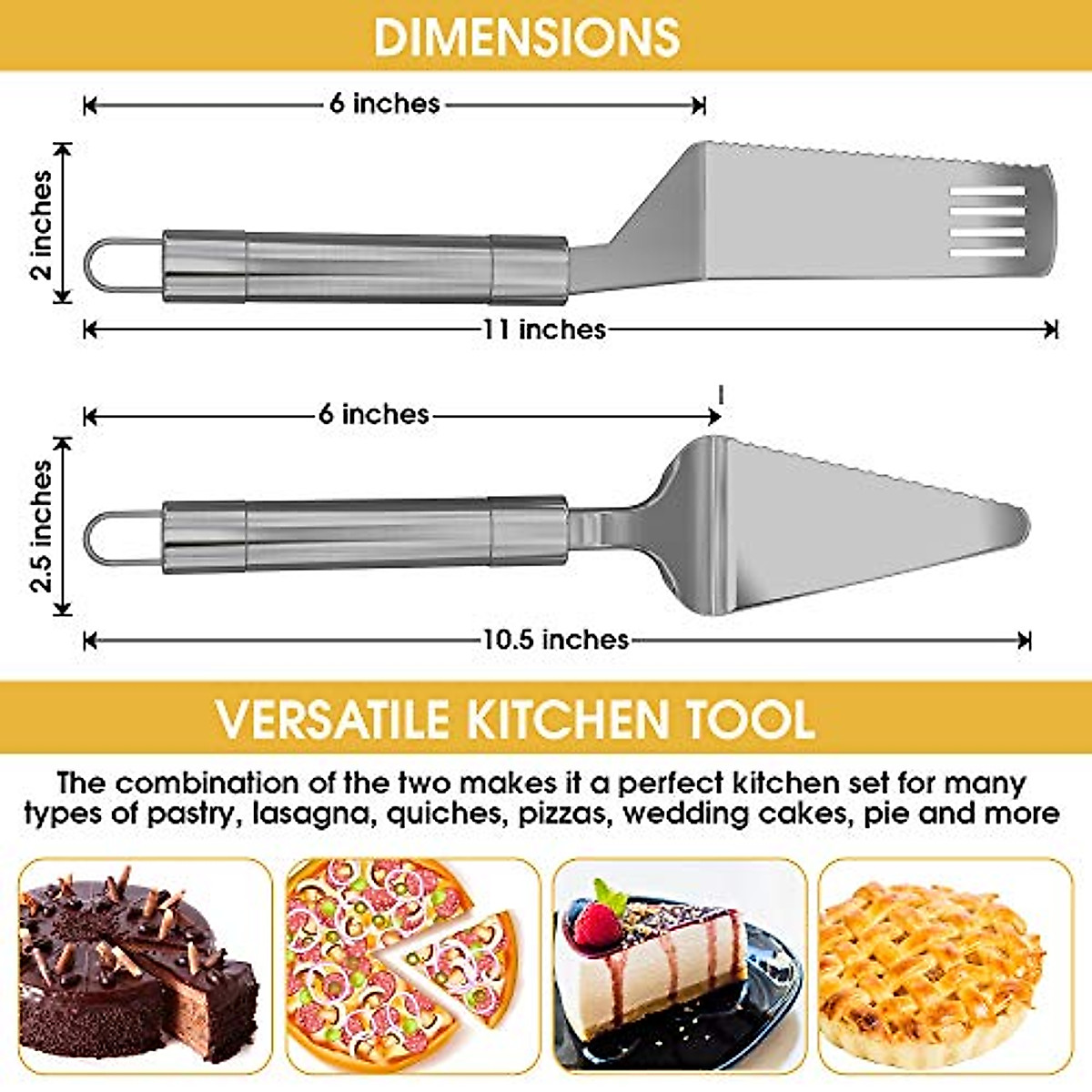 Pie Server Spatula and Cake Cutter Slicer, Stainless Steel Set - Kitchen Essentials for Cutting & Serving Desserts, Brownies, Lasagna