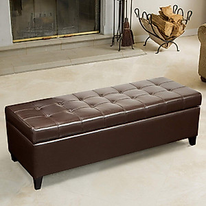 Joveco Storage Ottoman Bench, 51 Inch Leather Tufted Bench End of Bed, Bedroom Living Room (51”, Dark Brown)