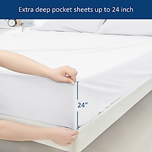 Moonsea Queen Extra Deep Pocket Mattress Pad and Sheet Set, Microfiber, 16 to 24 Inch Mattress, Includes 2 Pack Pillowcases