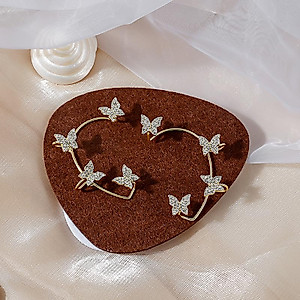 Asphire Glitter Rhinestone Butterfly Snowflake Ear Cuff 1 Pair Vintage Non-Piercing Fake Earrings Bridal Wedding Climber Ear Wrap Prom Ball Jewelry for Women(Butterfly)