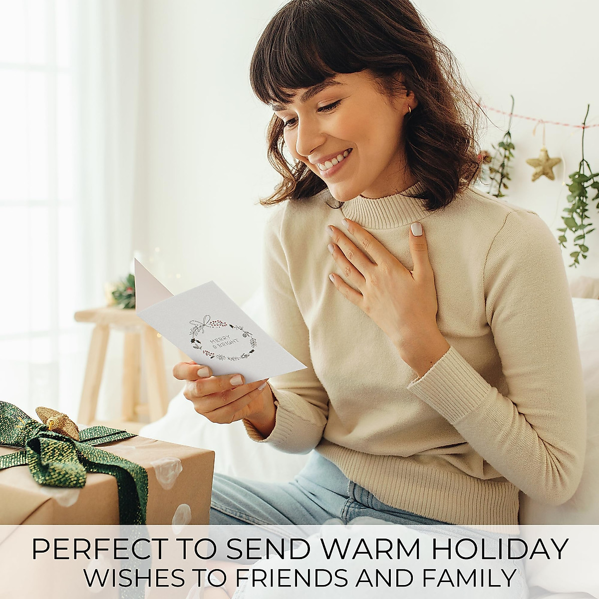 ZICOTO Beautiful Doodle Christmas Cards Set of 20 - Incl. Bulk Envelopes, Matching Stickers And Storage Box - Perfect to Send Warm Holiday Wishes to Friends and Family