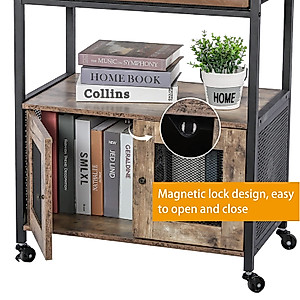 X-cosrack Printer Stand with Storage Cabinet, 3 Tiers End Table with Drawer and Doors, Movable Printer Table on Wheels for File Organization, Scanner, Fax Machine, in Home, Office, Retro Style