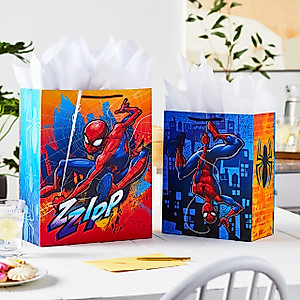 Hallmark Marvel Spider-Man Gift Bags (2 Bags: 1 Large 13", 1 Extra Large 15") for Birthdays, Halloween, Christmas, Kids Parties