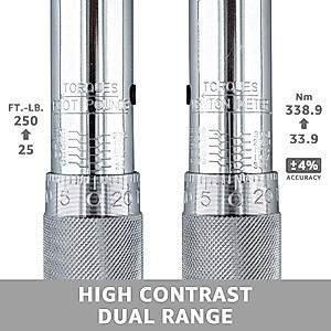 Amazon Basics 1/2-Inch Drive Click Heavy-Duty Torque Wrench - 25-250 foot-lb, 33.9-338.9 Nm