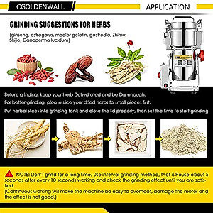 CGOLDENWALL 300g High-Speed Electric Grain Grinder Mill Stainless Steel for Commercial Spice Grinder Pulverizer for Dried Cereals Grains Spices Herbs 110V Gift for Mom/Wife