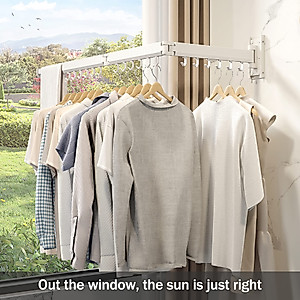 CHAHUANV Clothes Drying Rack,Laundry Drying Rack, Drying Rack Wall Mount,Wall Mounted Clothes Rack,Drying Rack Clothing,Retractable Laundry Rack for Hanging Clothes,Collapsible,Foldable,White-Hooks