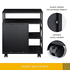 HOMOOI 2-Drawer Lateral File Cabinet, Mobile Large Printer Stand with Open Shelves, Home Office Filing Cabinet for Hanging A4/Letter Size File Folders, Black, Wood and Metal