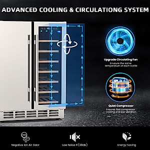 Mojgar Wine and Beverage Refrigerator, 24 Inch Dual Zone Wine Fridge with Safety Locks, Under Counter Wine Cooler Beer Fridge Built-In or Freestanding, Holds 20 Bottles and 57 Cans
