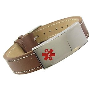 My Identity Doctor Leather Medical ID Bracelet, Steel ID Plate