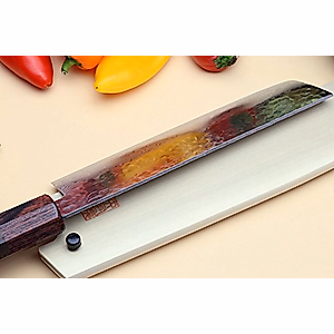 Yoshihiro VG-10 46 Layers Hammered Damascus Nakiri Japanese Vegetable Knife (6.5'' (165mm) Rosewood Handle)