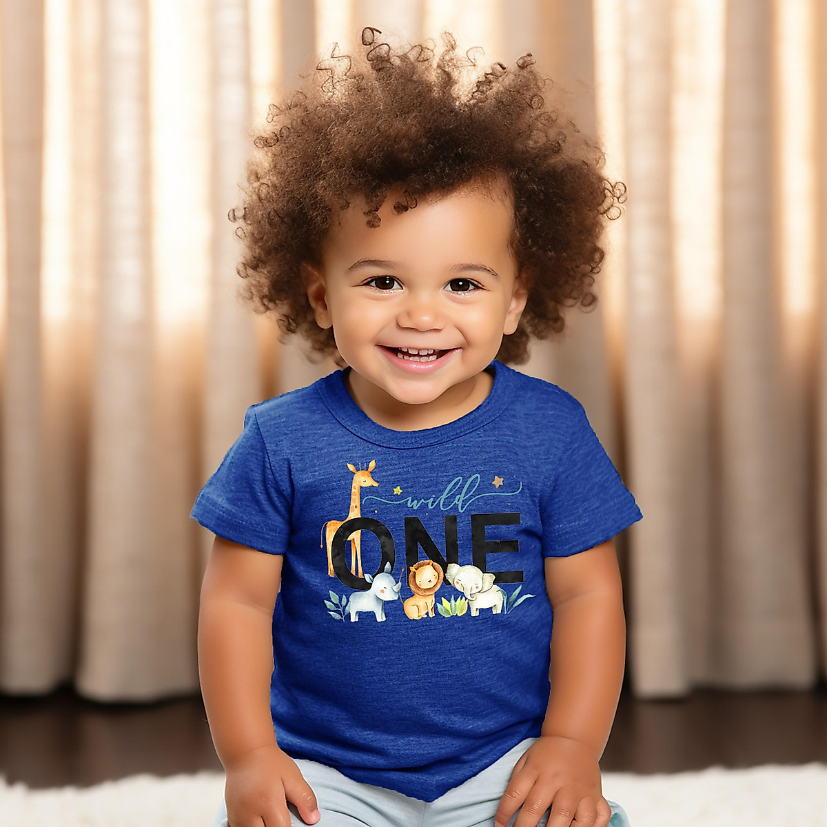 Wild One Boys 1st Birthday Safari Animal Themed T-Shirts for Baby Boys Vintage Royal Shirt 12 Months