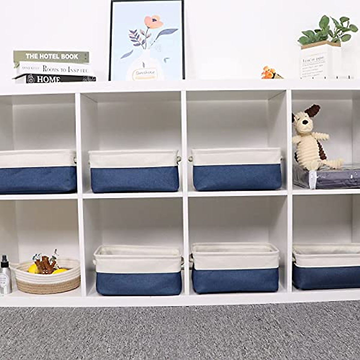 Bidtakay Baskets Set Fabric Storage Bins-Navy Blue Bundled Baskets of 2 Large Baskets 16" X 11.8" X 11.8" + 6 Small Baskets 11.8" X 7.8" X 5" for Closet, Shelves