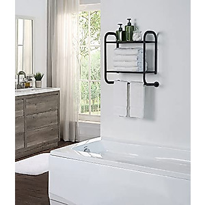 SunnyPoint Compact Wall Mount 2 Tier Bathroom Shelf with Towel Bars (Brown)