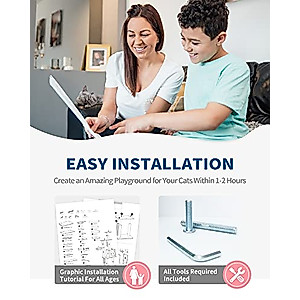 Made4Pets Cat Tree Cat Tower for Indoor Cats 65.6 Inches Modern Wood Cat Condo with Scratching Post for Large Cats Climbing, Multi-Level Tall Cat Tower Tree House with Hammock for Kitten Play and Rest