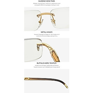 HEPIDEM 100% Really Buffalo Horn Handmade Glasses Square Rimless Spectacles 0816 (black, 61)