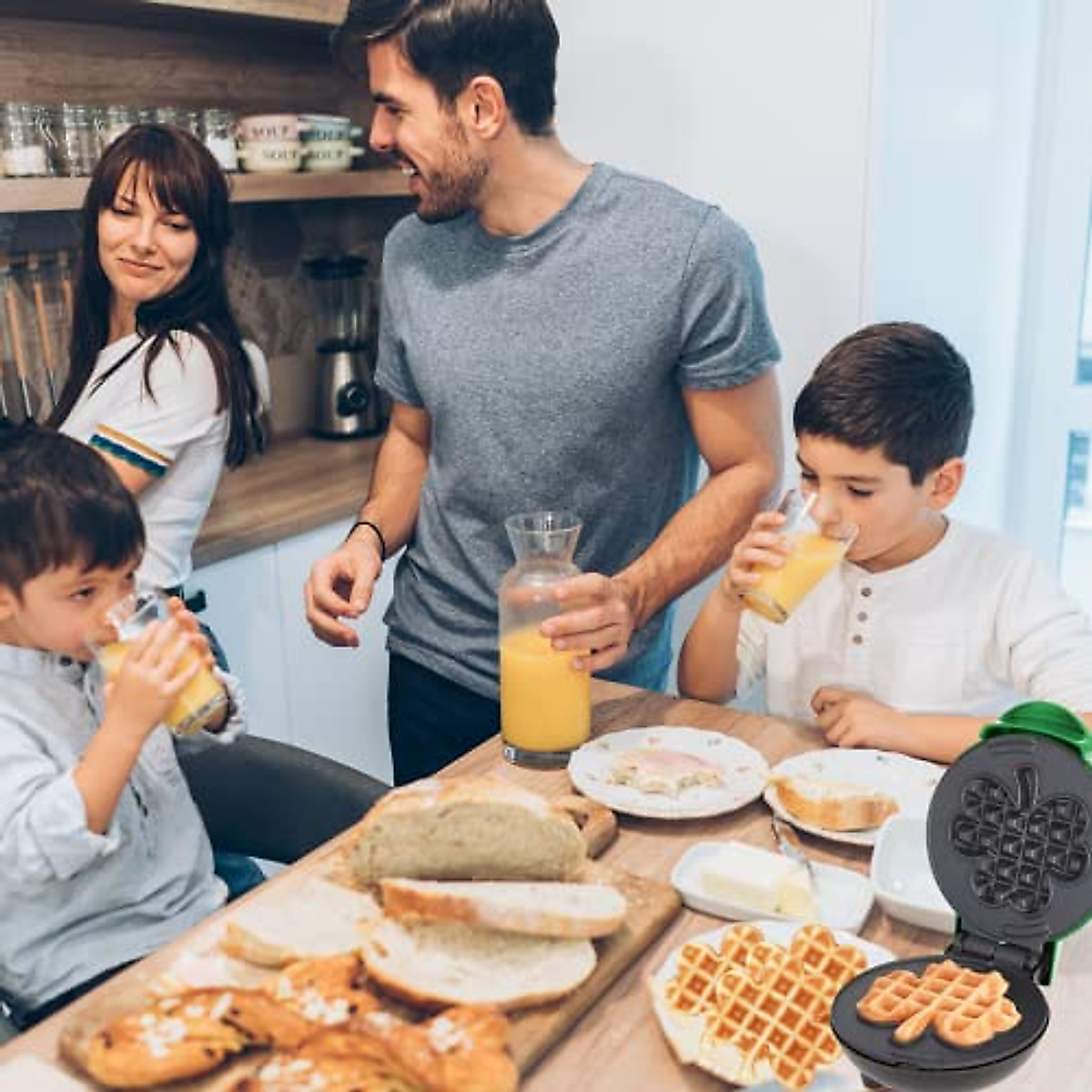 KS Shamrock Shaped Mini Waffle Maker Home Kitchen Restaurant Party Favor Cookware for St Patricks Day Waffles On the Go Breakfast Dessert Snack Easy to Clean Cooker, 1 count with CUSTOM KS Luggage Tag