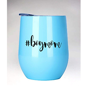 Tipit Drinkware #BOYMOM | Boy Mom | 12 OZ Stainless Steel Stemless Wine Tumbler With Lid - Mom Mug - New Mom Cup - Mother of Boys - Wine Tumbler - Best Mom Mug Tumbler