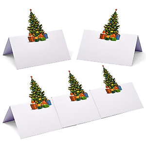 100 Pack Christmas Place Cards Holiday Seating Name Card Die Cut Xmas Tree Table Setting Folded Paper Tent Cards for Dinner Wedding Tables Placement Party Decorations 2" x 3.5"