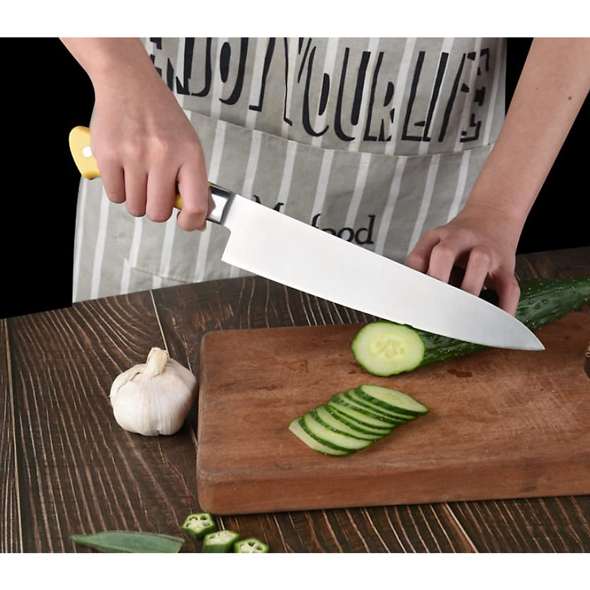 CHUYIREN 2 Pcs Japanese Chef Knife 9.5 inches, Professional Gyuto Chef Knife, Sharp Sashimi Knife with Black Ergonomic Handle, Sushi Knife