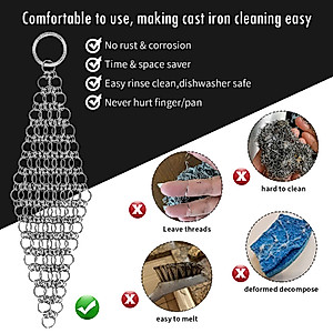 5pieces Cast Iron Clean Kit, 2Pack 316 Stainless Steel Scrubber to Clean Pan Pot+3pack Kitchen Scraper for Cleaning Dutch Oven, Frying Pan,Carbon Steel Pan, Flat Top Stove Grate Iron cookware