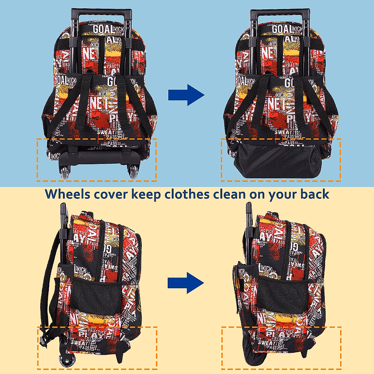 seastig Foldable Rolling Backpack 18 inch Double Handle Wheeled Backpack for Boys Girls Children Luggage Bag for Travel School Trip